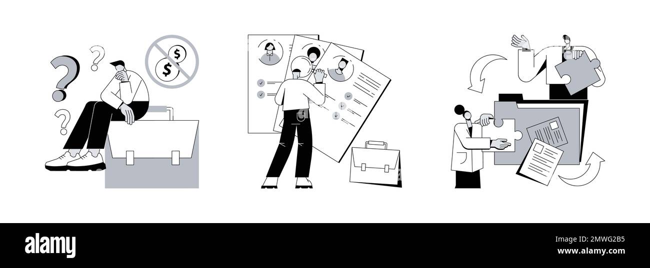 Job search abstract concept vector illustration set. Unemployment ...