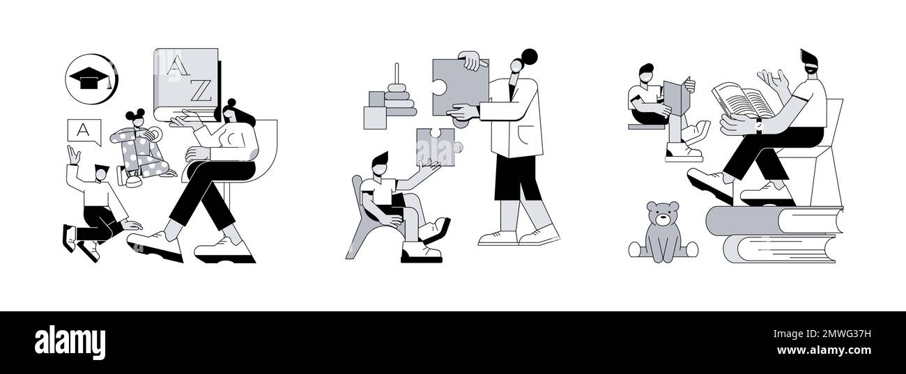 Pre-school children abstract concept vector illustration set. Early ...