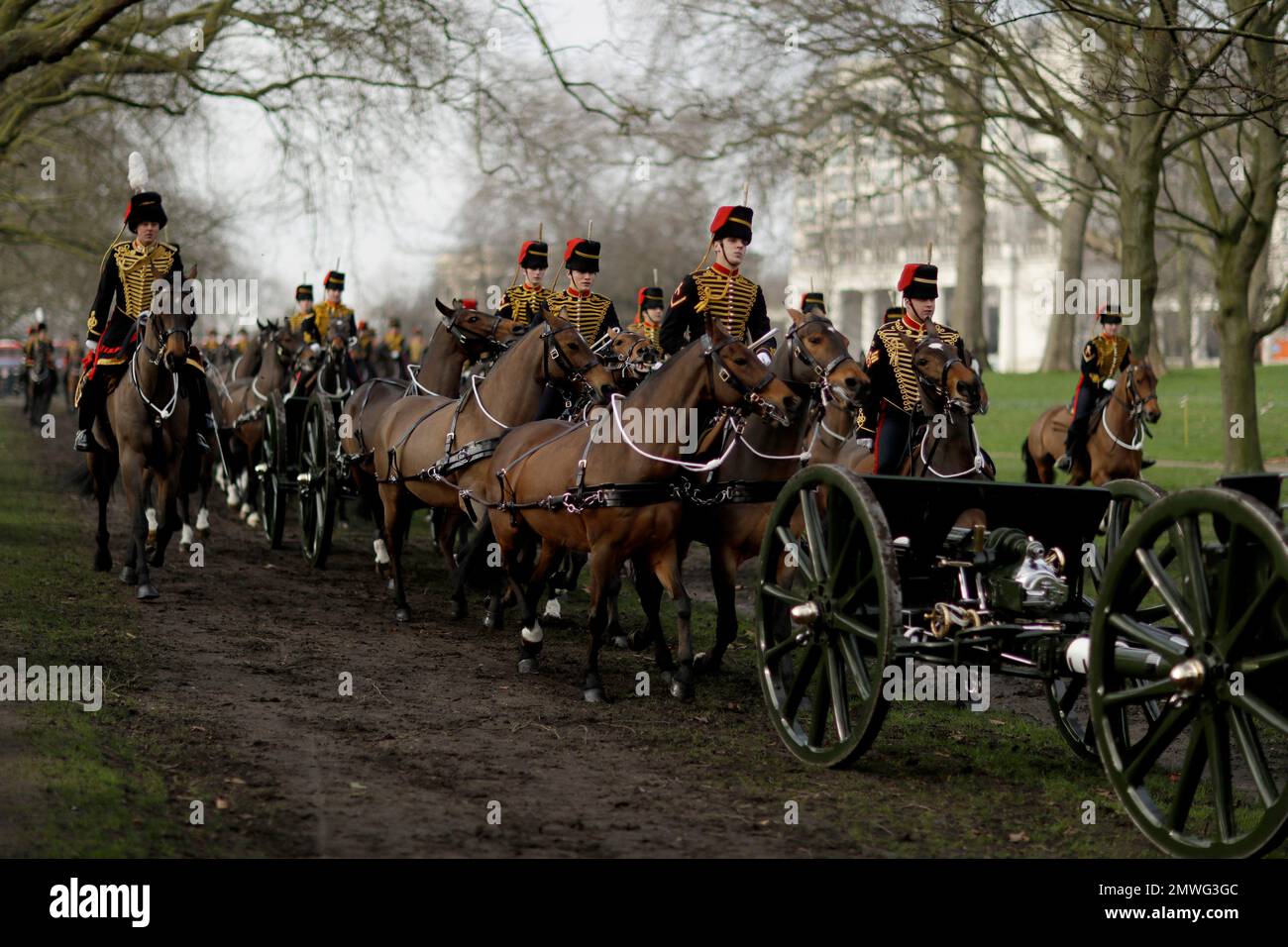 Members of the King's Troop Royal Horse Artillery arrive to stage a 41 ...