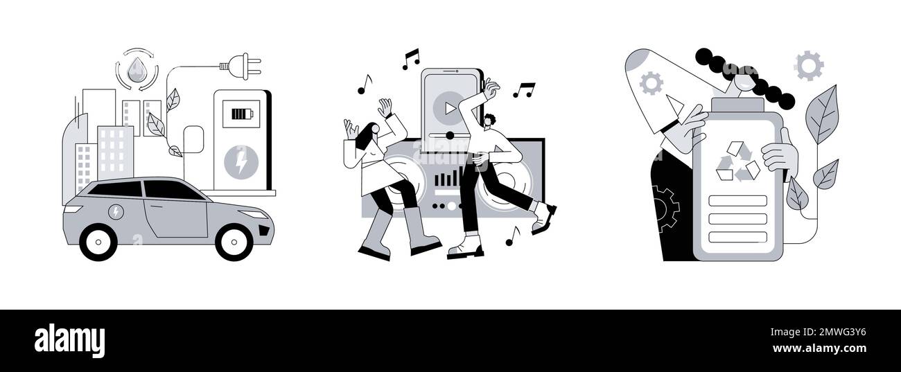 Battery capacity abstract concept vector illustration set. Charging and ...