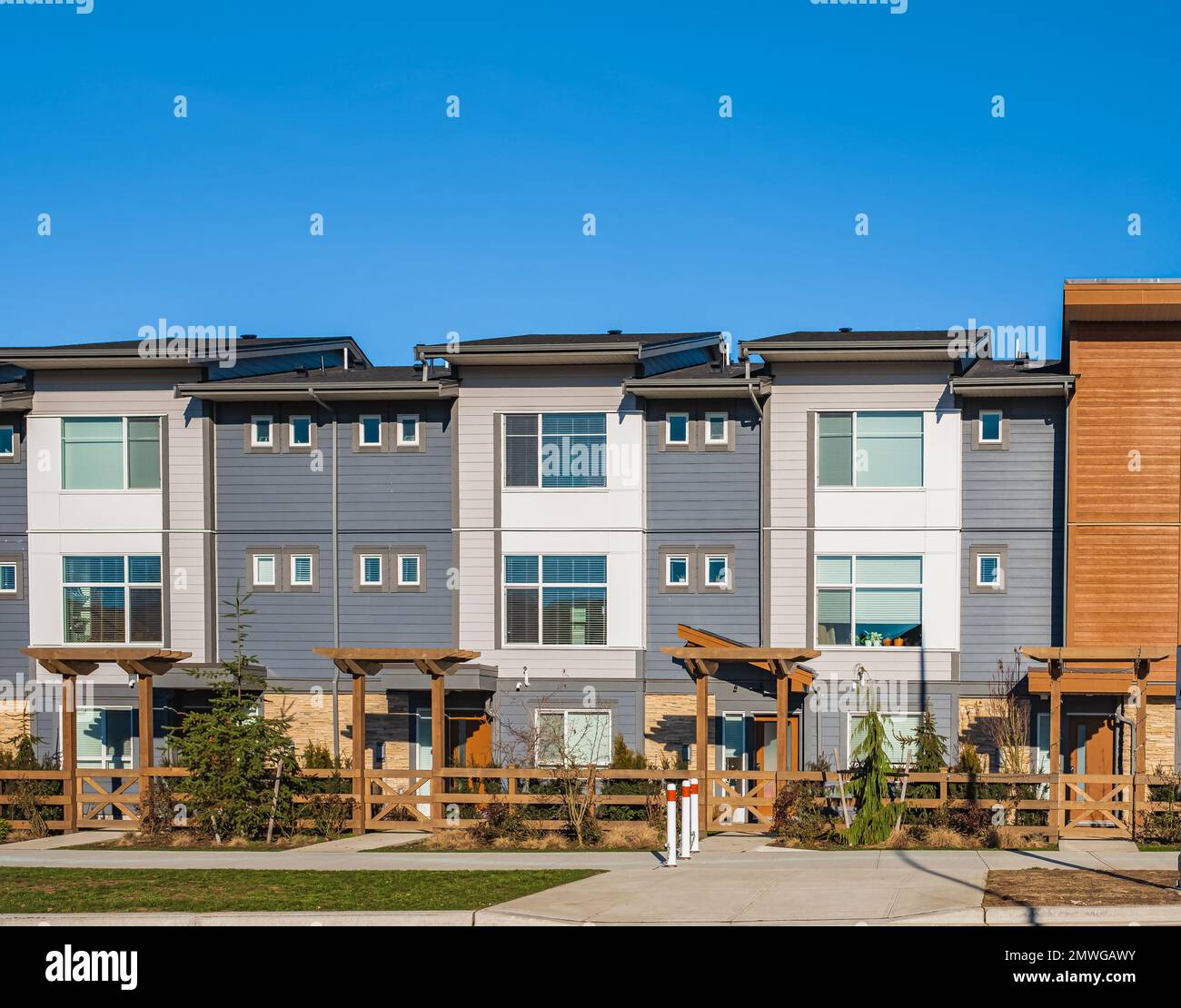 Residential townhouses. Modern apartment buildings in BC Canada. Modern ...