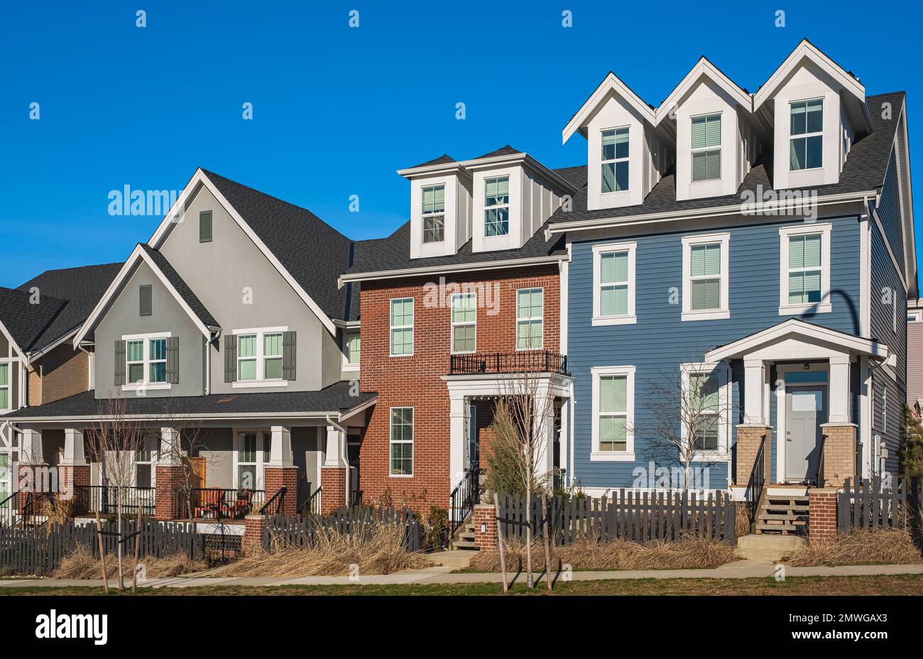 Facade modern suburban house new development area hi-res stock ...