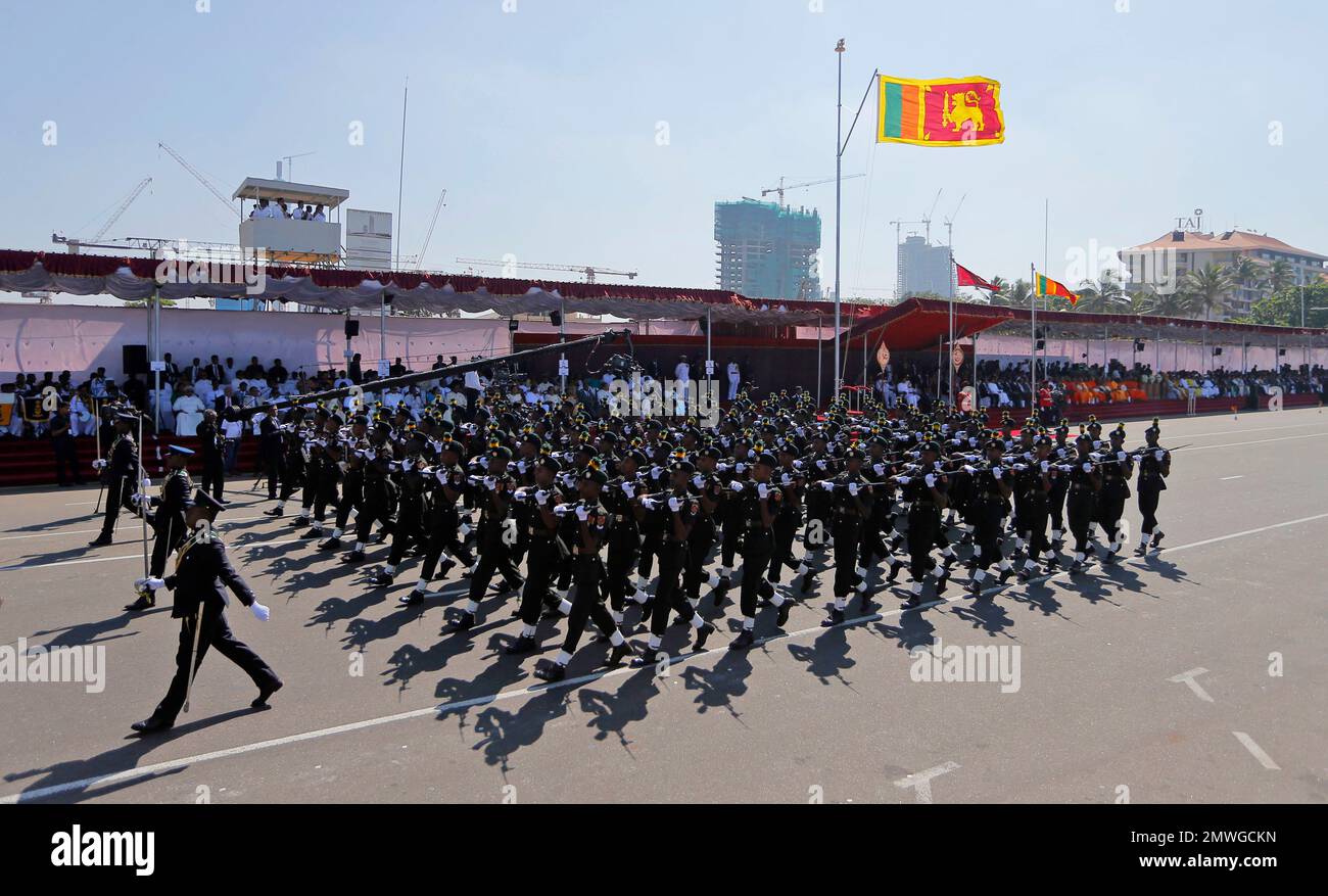 Sri Lankan army soldiers march during Independence Day parade, marking ...