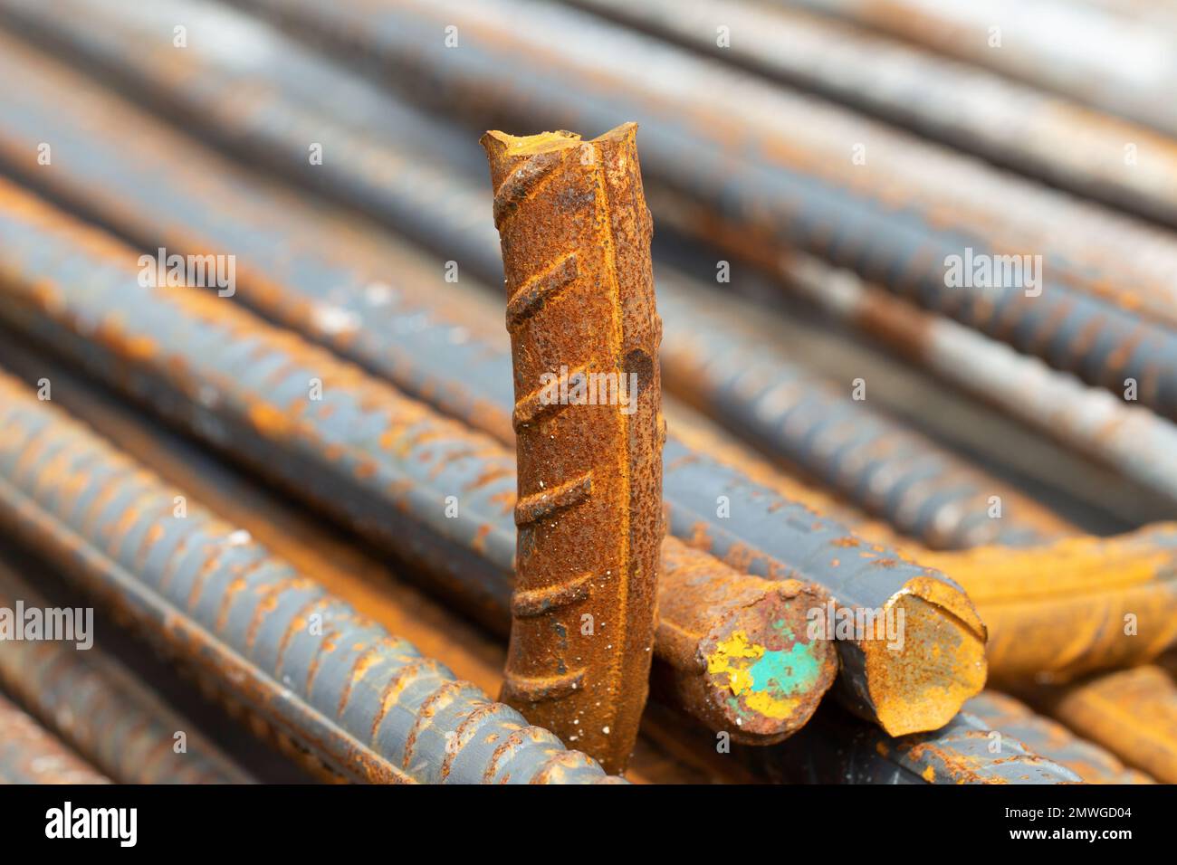 rusty steel rebar for reinforced concrete with blur background Stock ...