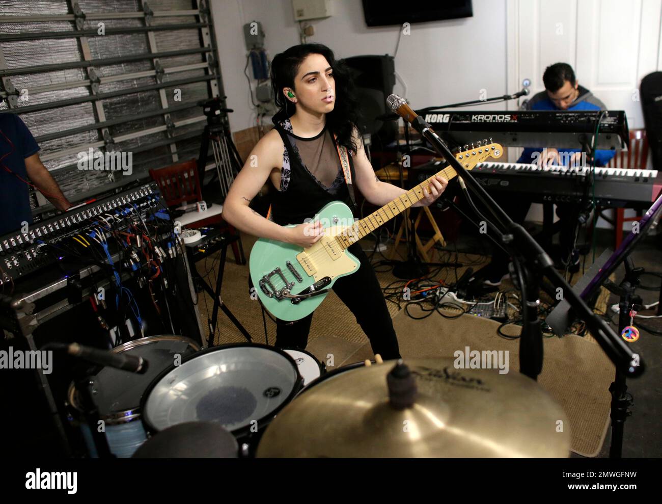 In this Jan. 31, 2017 photo, Emily Estefan practices with her band in ...