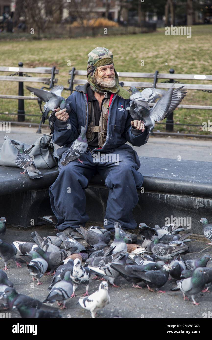 The "Bird Man" of Washington Square Park with the flocks of pigeons ...