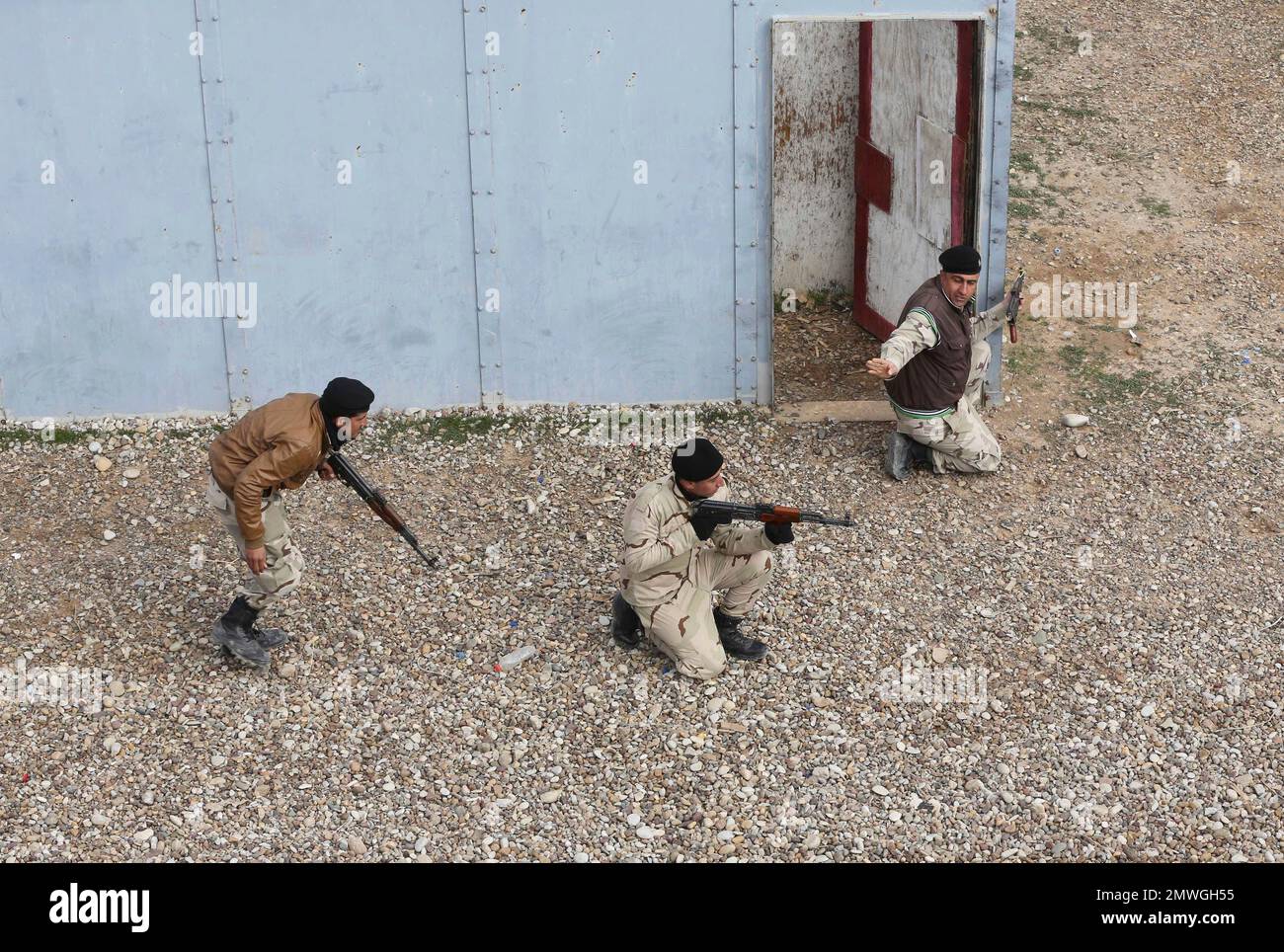 In this Wednesday, Feb. 1, 2017 photo, Nineveh police forces train with ...
