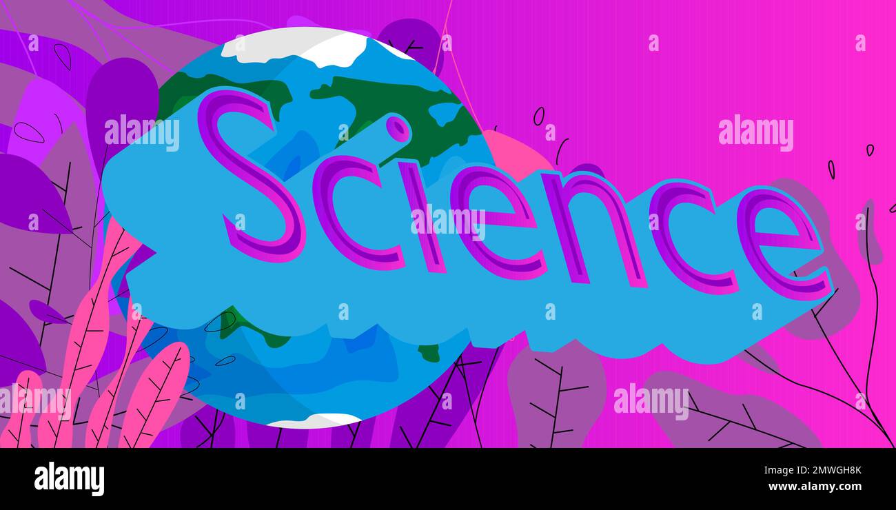 Planet Earth with Science text. Cartoon Space, cosmos. Vector cartoon ...