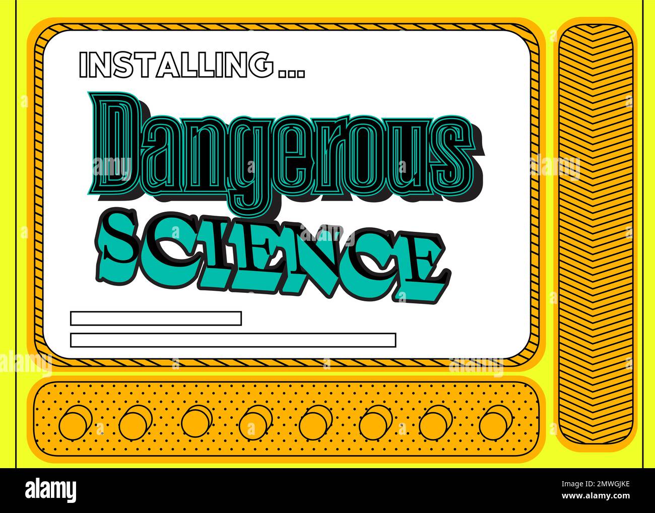 Cartoon Computer With the word Dangerous Science. Message of a screen ...