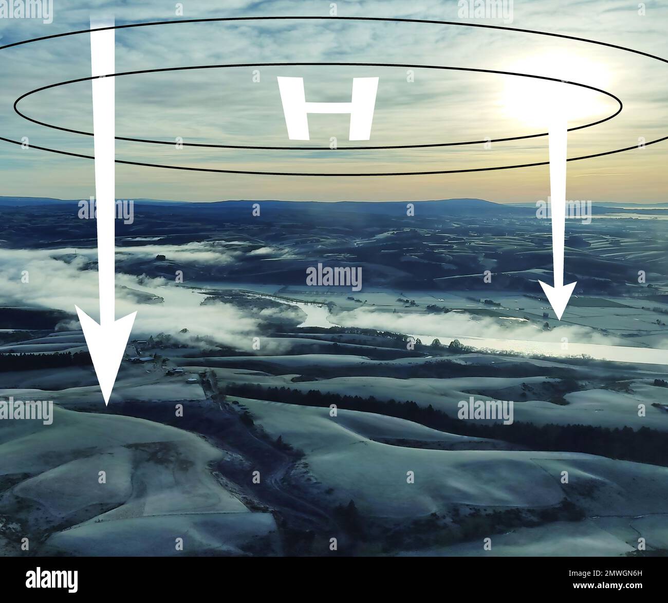 Radiation fog, illustration Stock Photo - Alamy