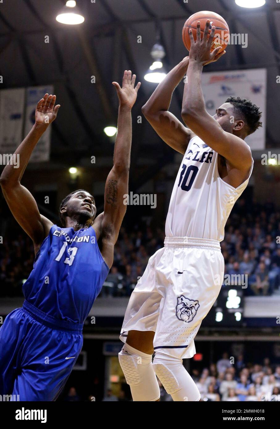 Butler forward Kelan Martin (30) pulls up for a shot over Creighton ...