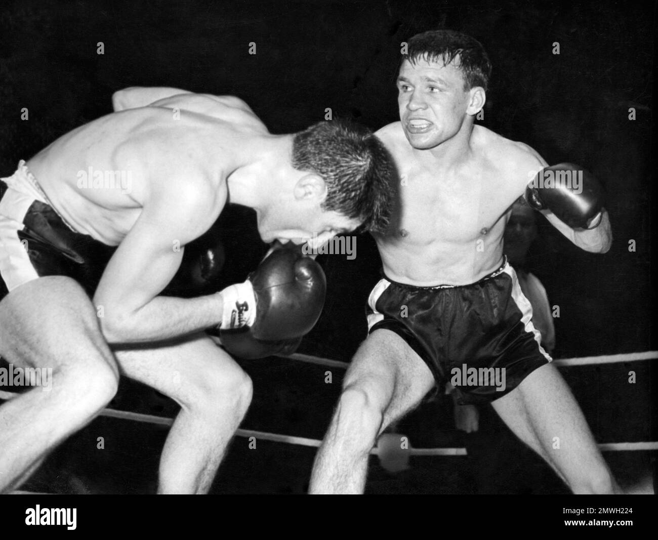 Dave Charnley, of England, right, whams into Willie Toweel, of South ...