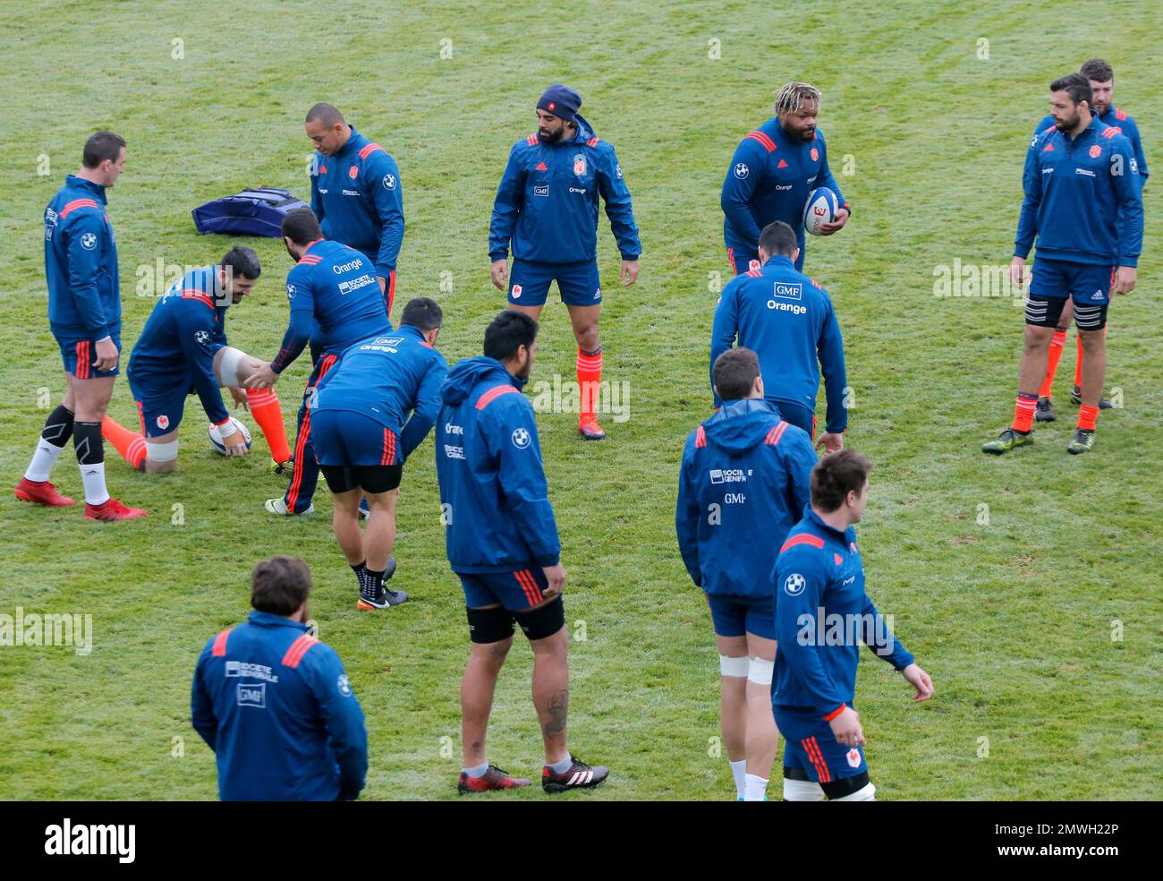 France's rugby players arrive for a training session at the National ...