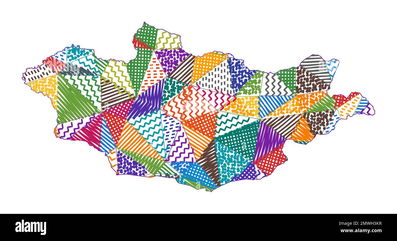 Kid style map of Mongolia. Hand drawn polygons in the shape of Mongolia ...