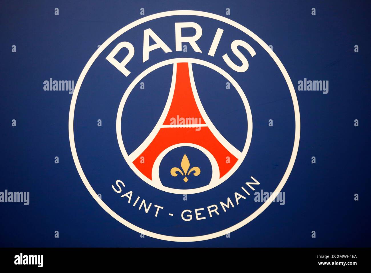 The logo of Paris Saint Germain soccer is displayed during a ...