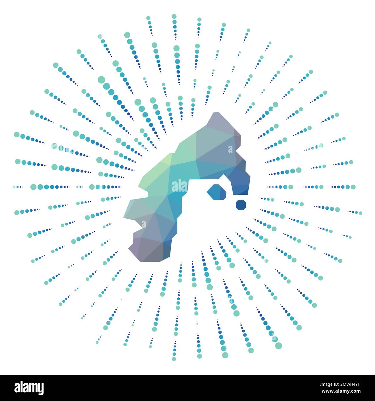 Shape of Water Island, polygonal sunburst. Map of the island with ...