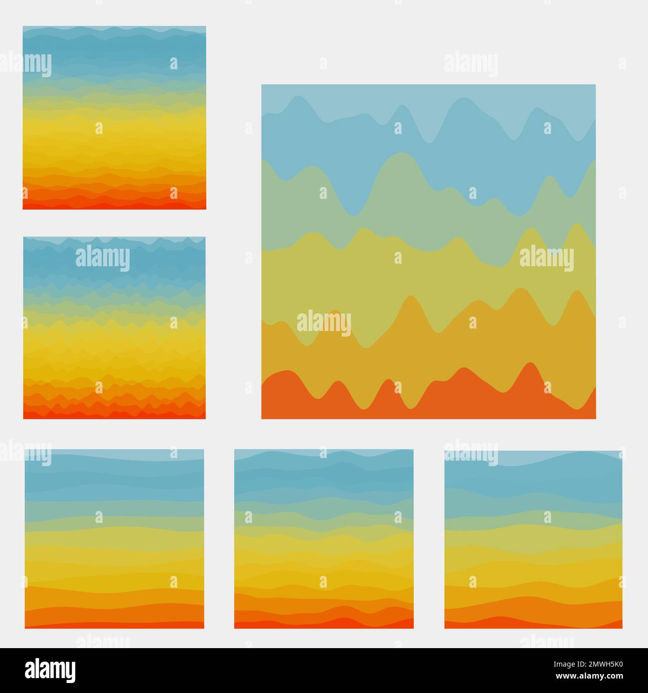 Abstract waves background collection. Curves in contrasting red, yellow ...