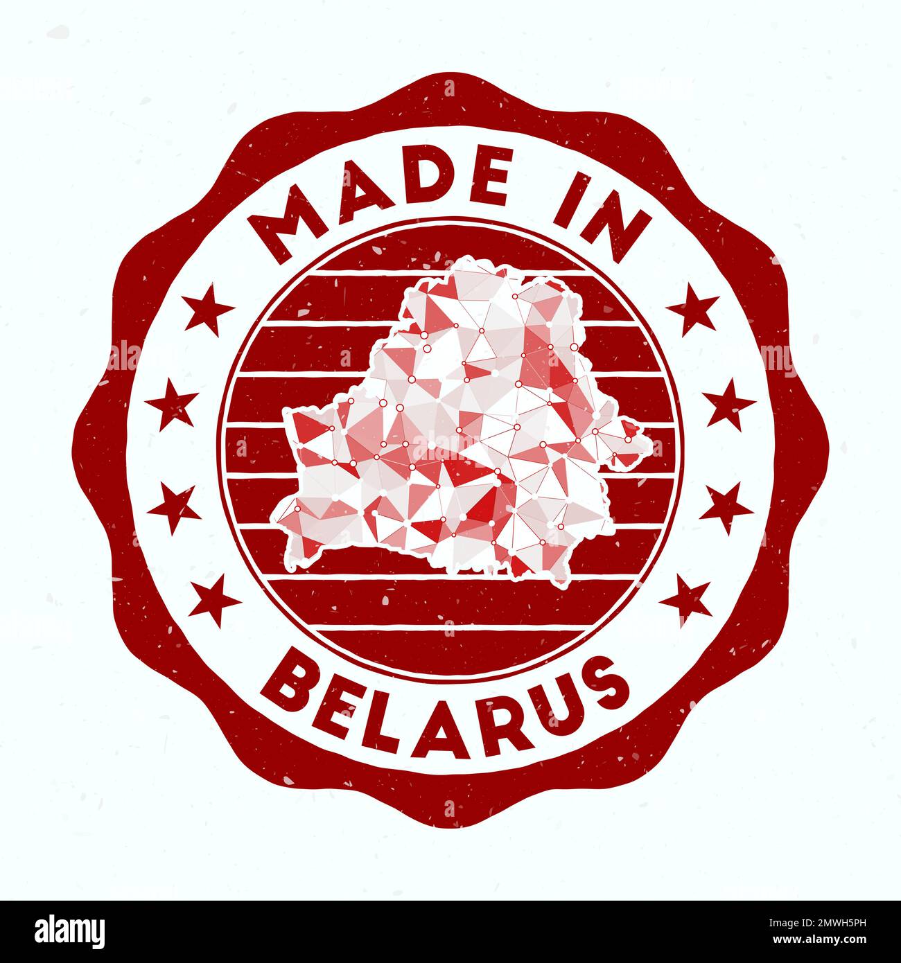 Made in Belarus. Country round stamp. Seal of Belarus with border shape ...