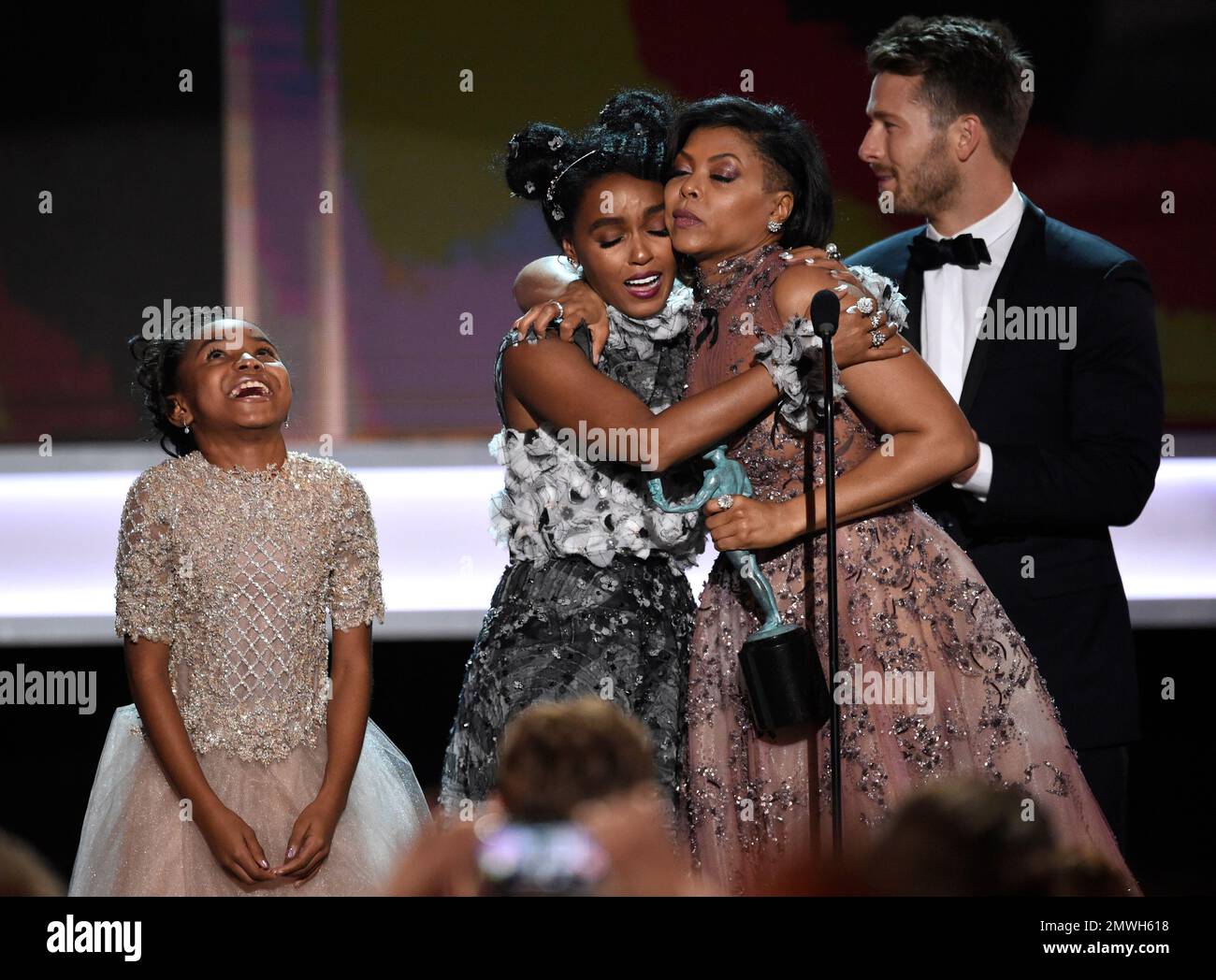 Glen Powell, from right, Taraji P. Henson, Janelle Monae, and Saniyya ...