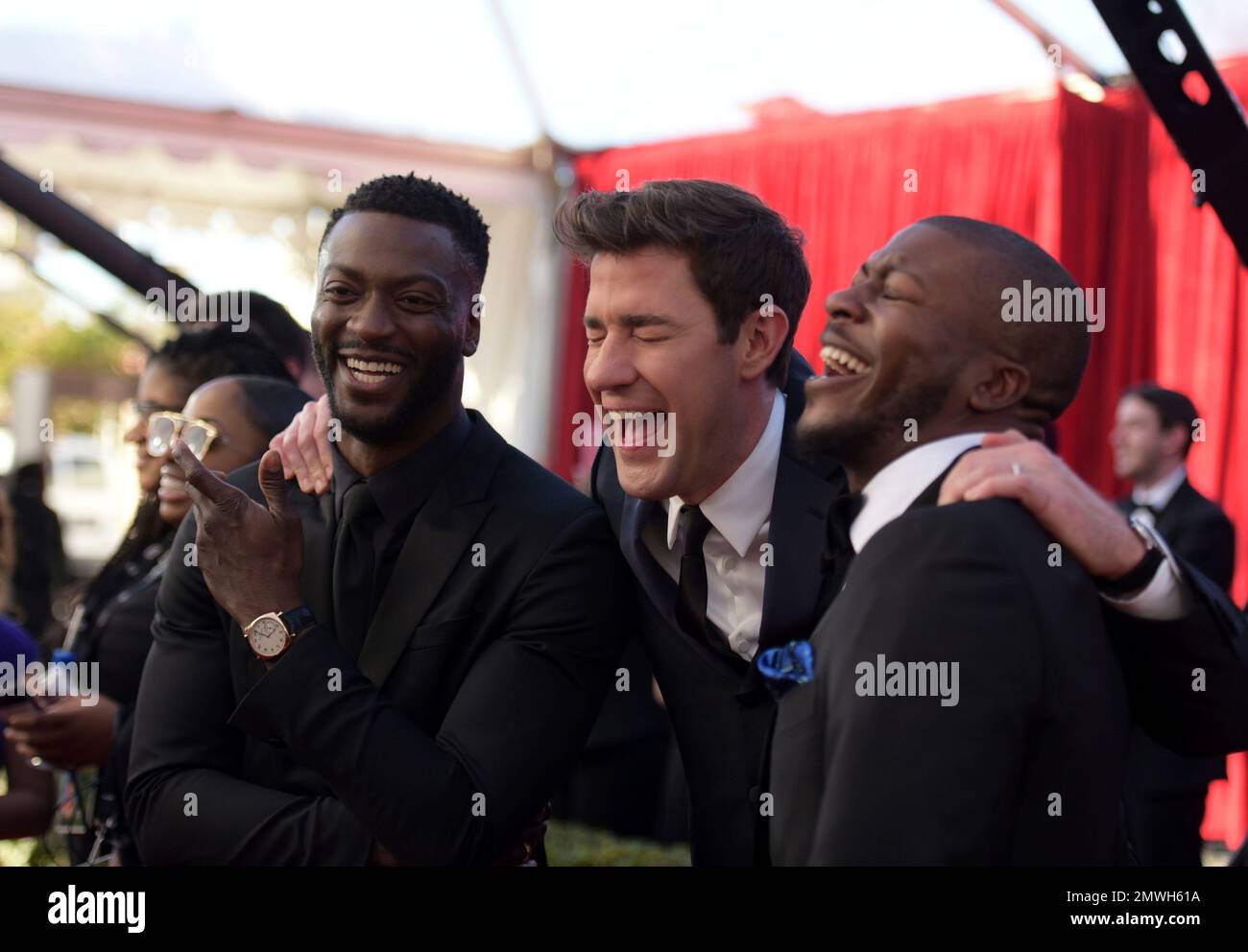 Aldis Hodge, from left, John Krasinski and Edwin Hodge arrive at the ...