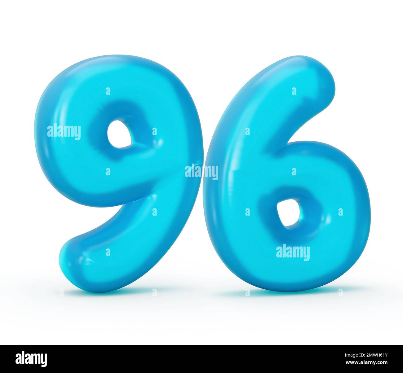 A Blue jelly digit 96 Ninety six isolated on white background, numbers ...