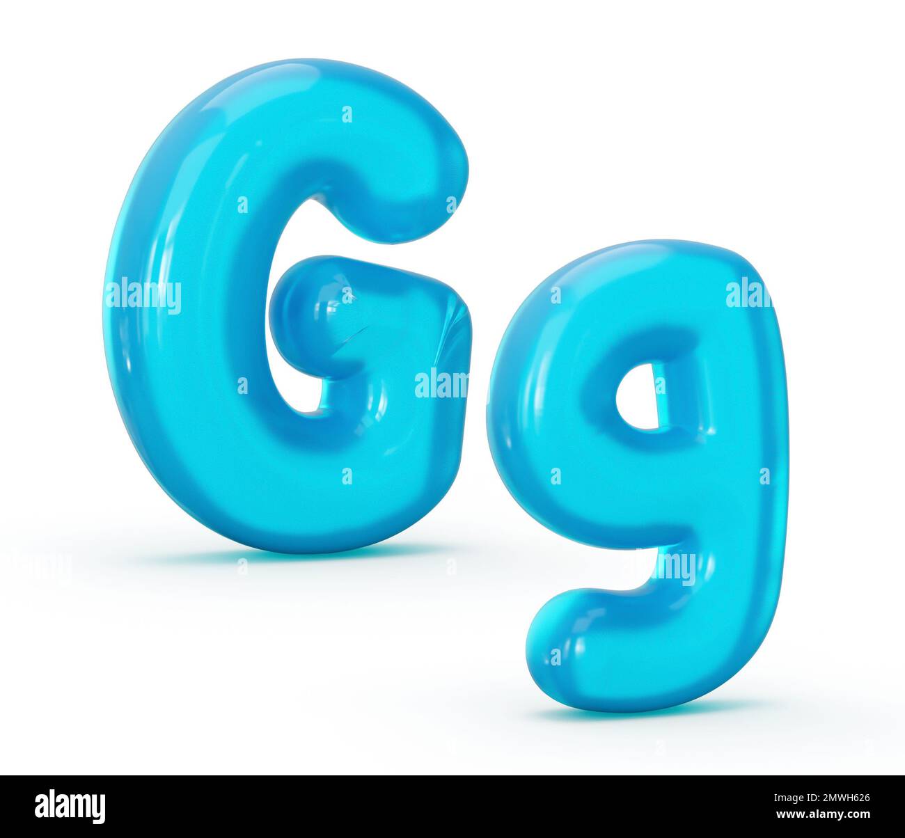 A 3d illustration of G Blue jelly letter capital and small isolated on ...