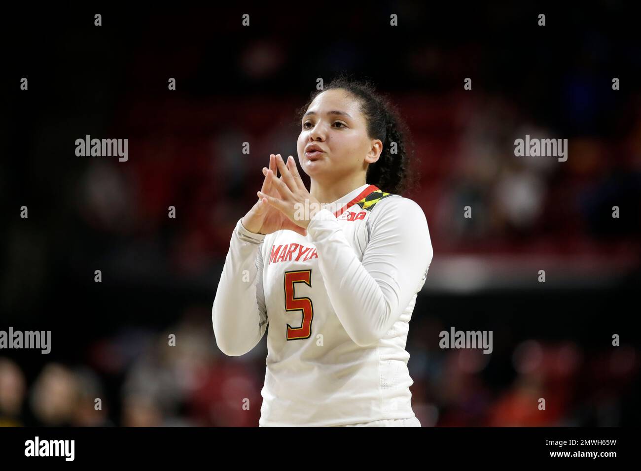 Maryland guard Destiny Slocum stands on the court in the second half of ...