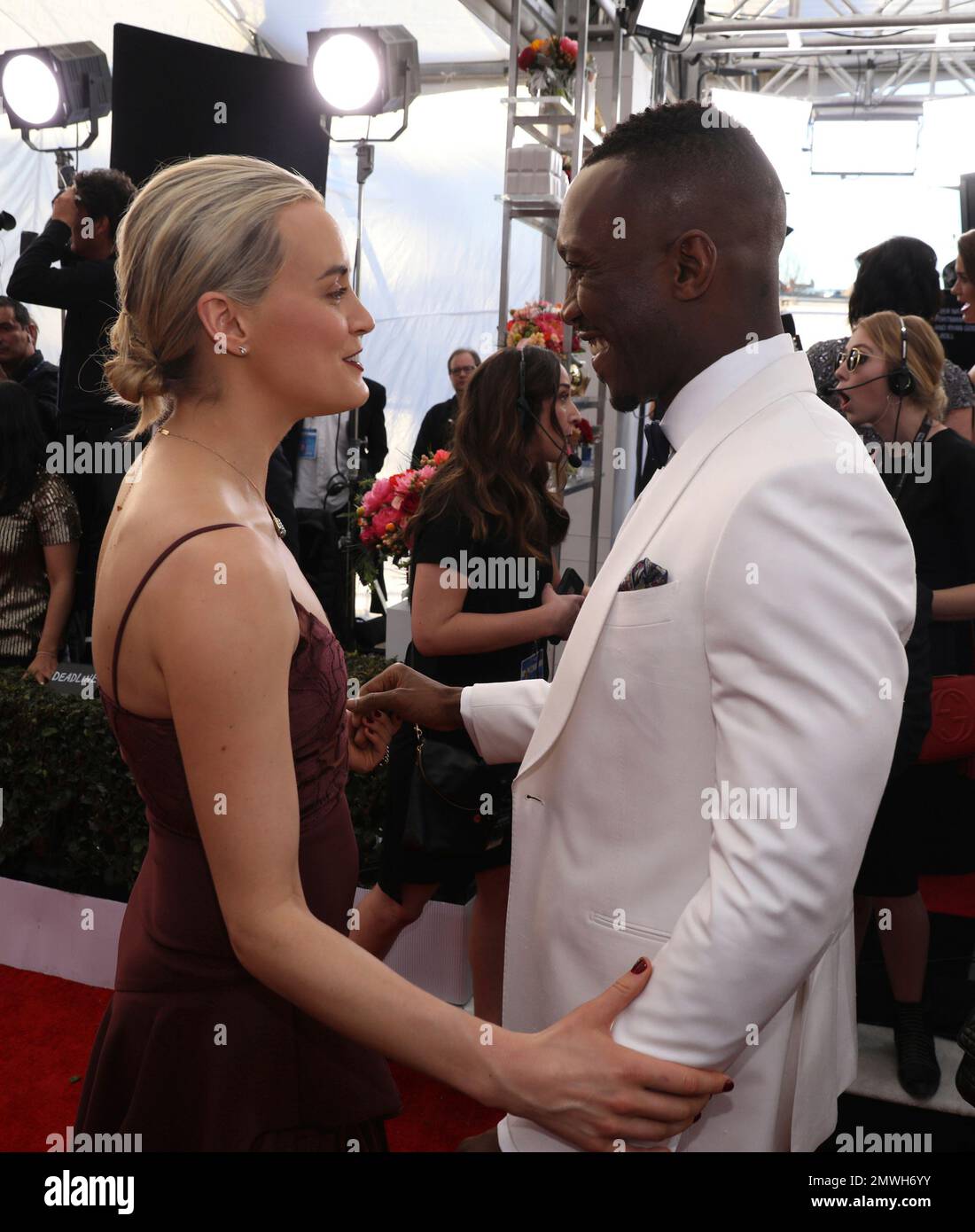 Taylor Schilling, left, and Mahershala Ali arrive at the 23rd annual ...