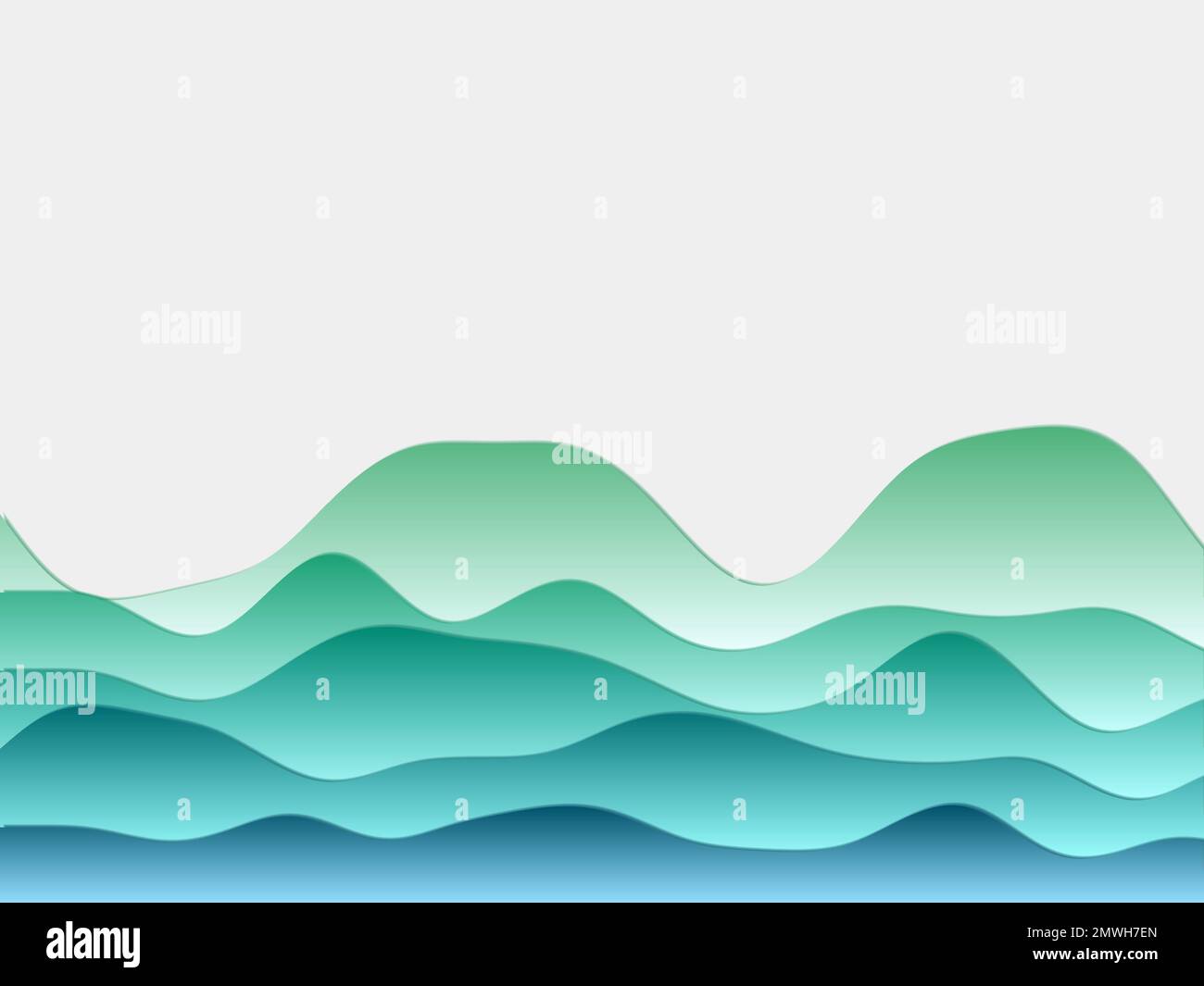 Abstract mountains background. Curved layers in teal green colors ...
