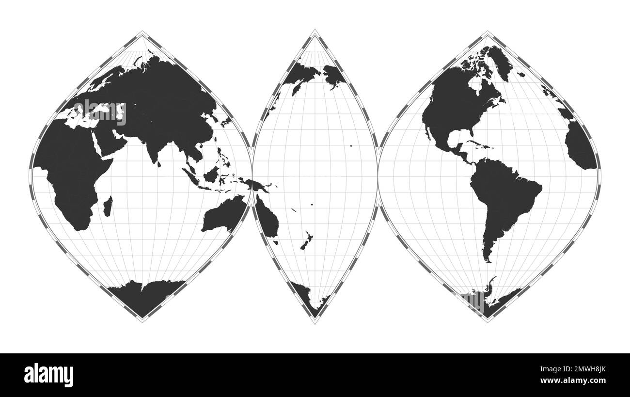 Vector world map. Interrupted sinusoidal projection. Plain world ...