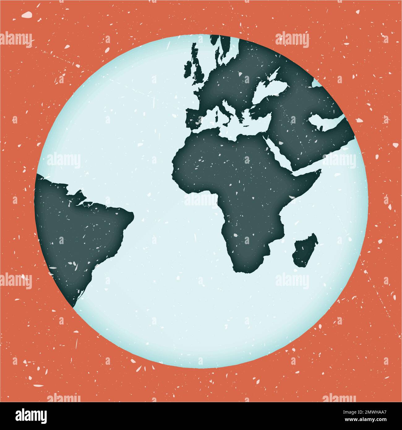 World Map Poster. Gnomonic projection. Vintage World shape with grunge ...