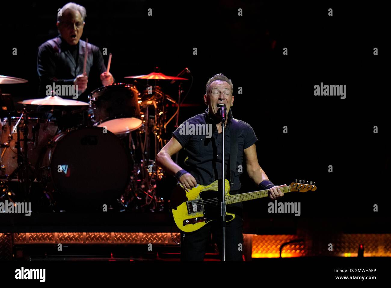 Singer Bruce Springsteen and the E Street Band perform during their ...