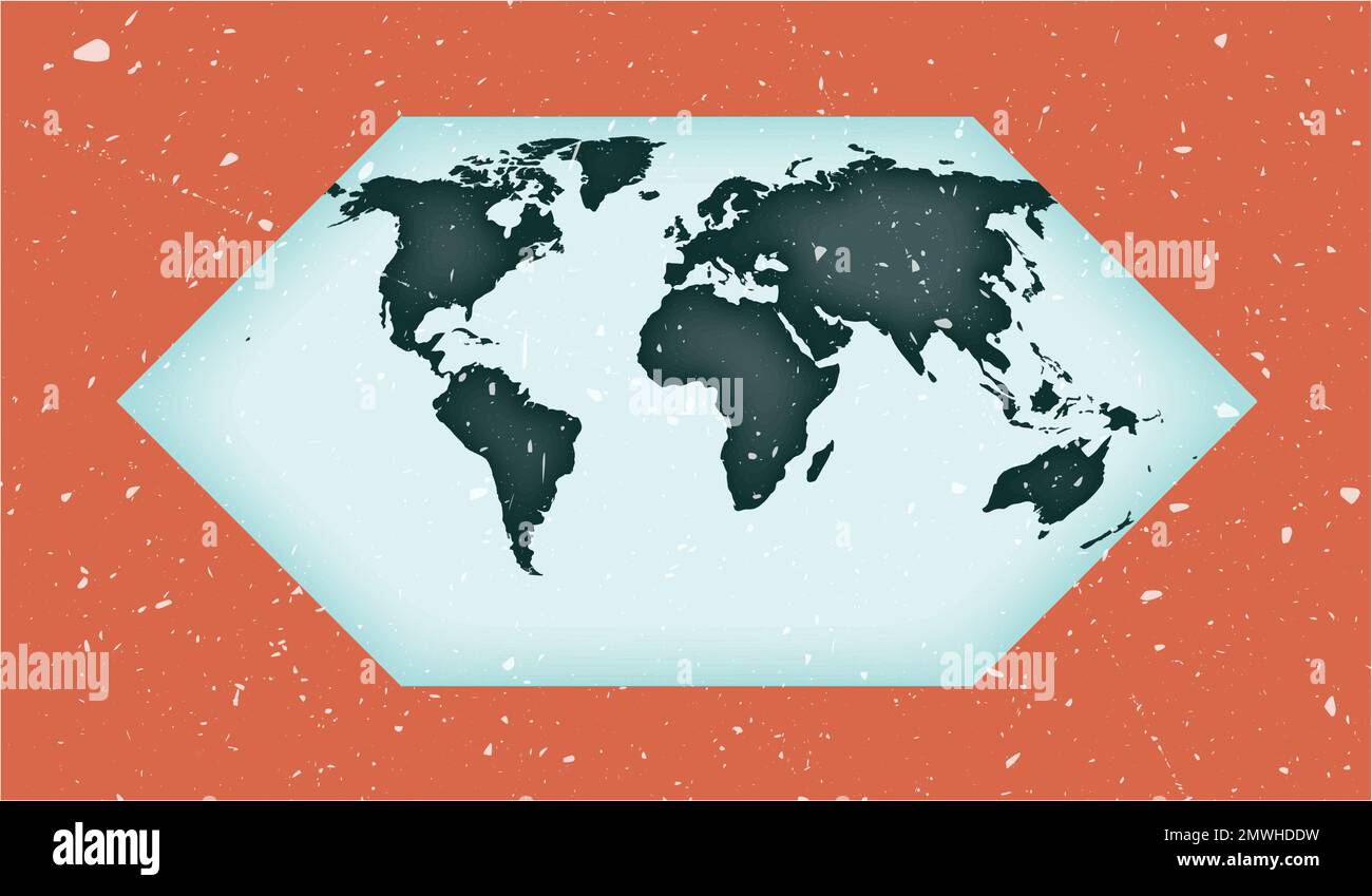 World Map Poster. Eckert I projection. Vintage World shape with grunge ...