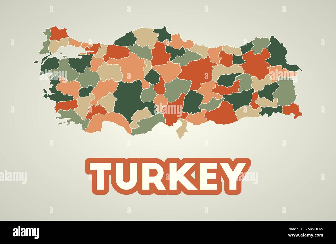 Turkey poster in retro style. Map of the country with regions in autumn ...