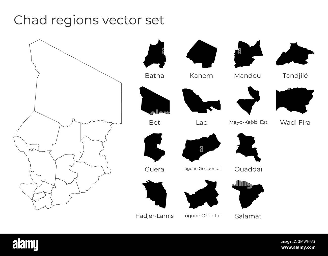 Chad map with shapes of regions. Blank vector map of the Country with ...