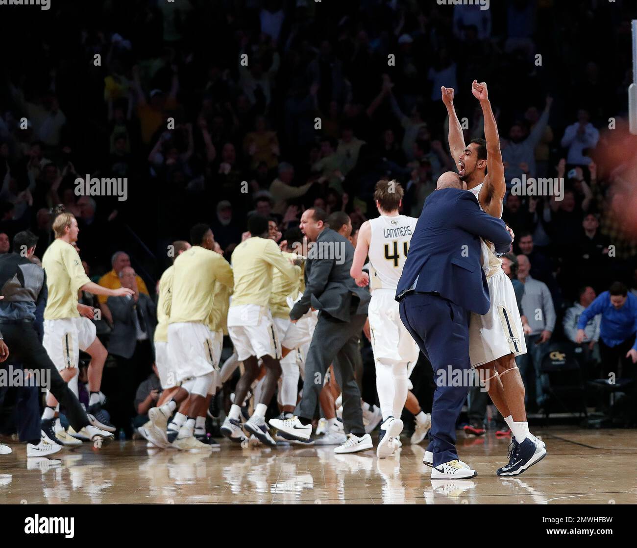 Georgia Tech forward Quinton Stephens (12) celebrates with an ...