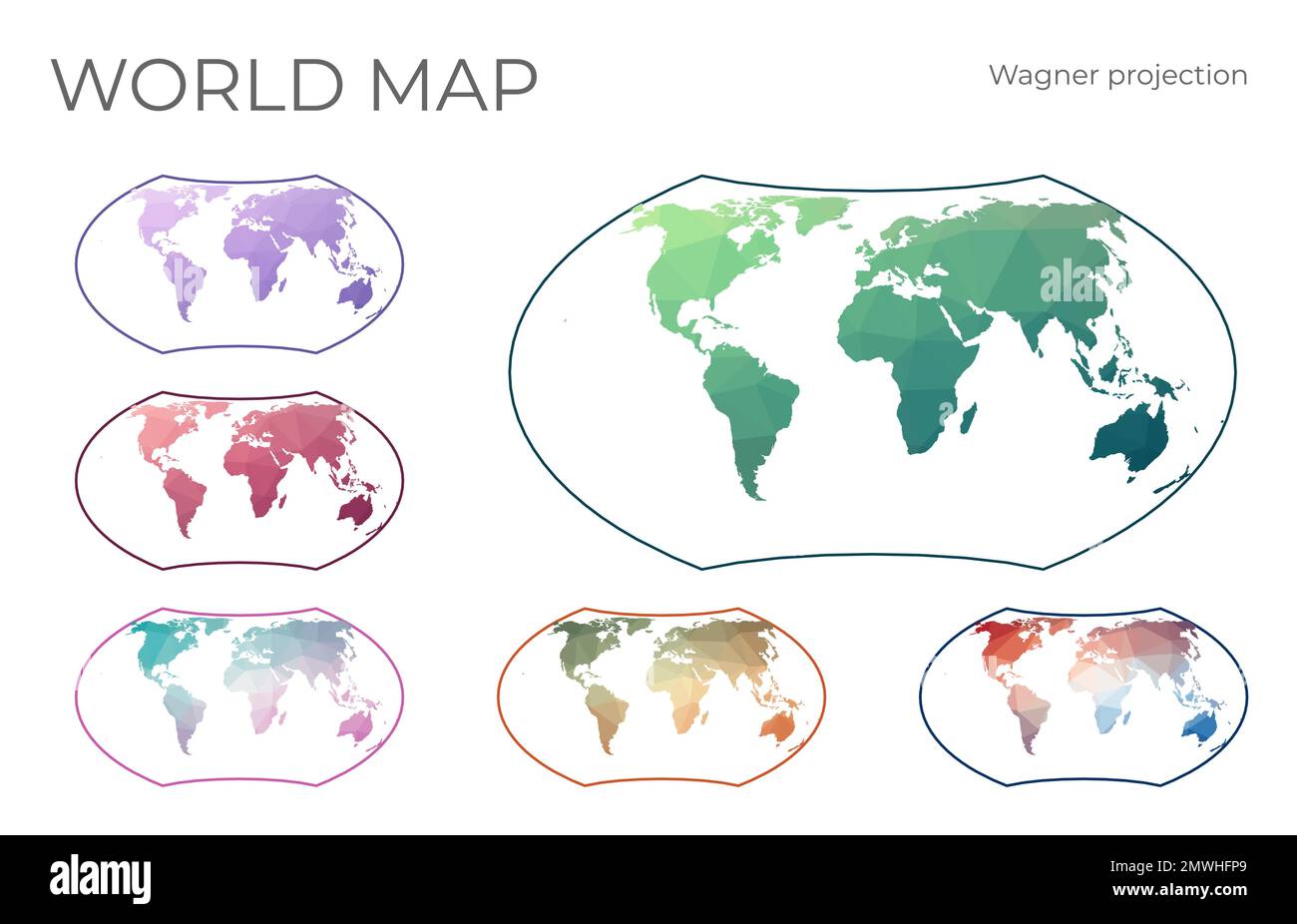 Low Poly World Map Set Wagner Projection Collection Of The World Maps In Geometric Style