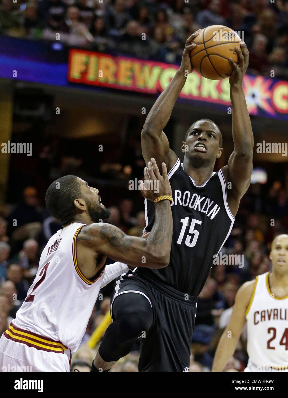Brooklyn Nets' Isaiah Whitehead (15) shoots over Cleveland Cavaliers ...