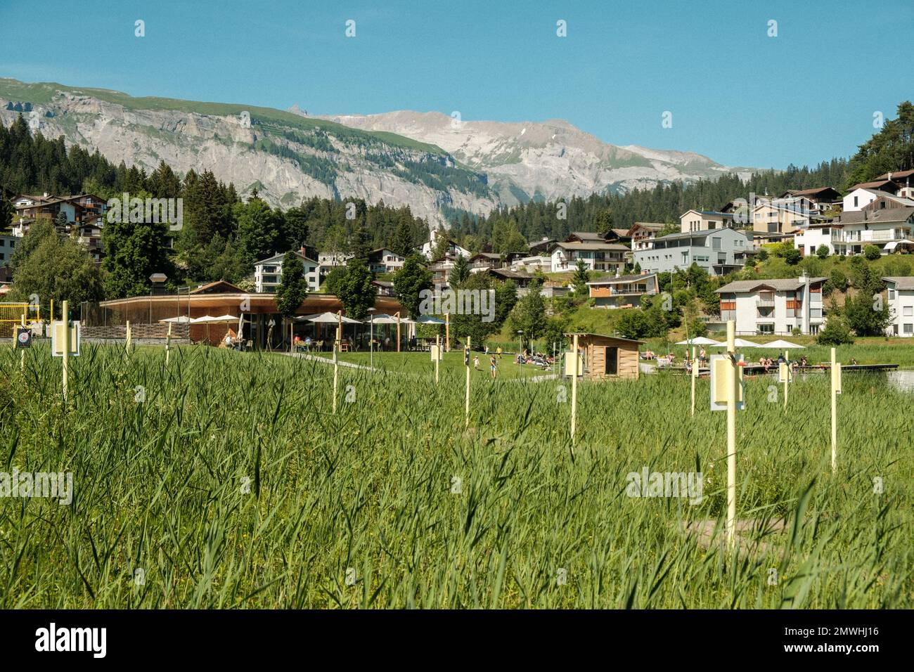 An aerial view of Laax town surrounded by buildings Stock Photo - Alamy