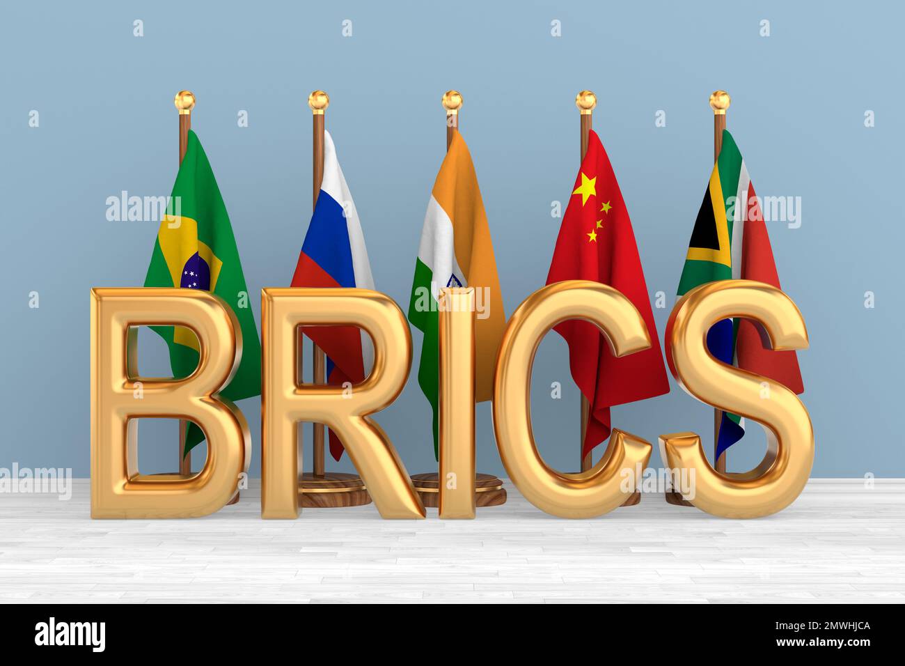 Set flags BRICS in room. 3D illustration Stock Photo - Alamy