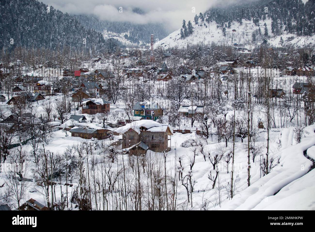 Snow covers the village of Tangmarg, about 41 kilometres (25 miles ...