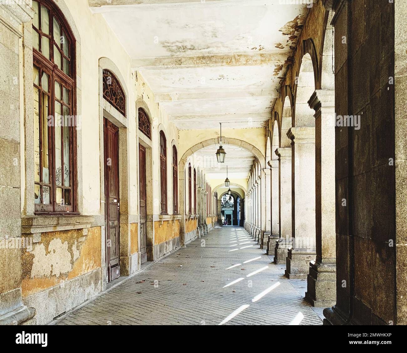 An old stony corridor of old building in Portugal Stock Photo - Alamy