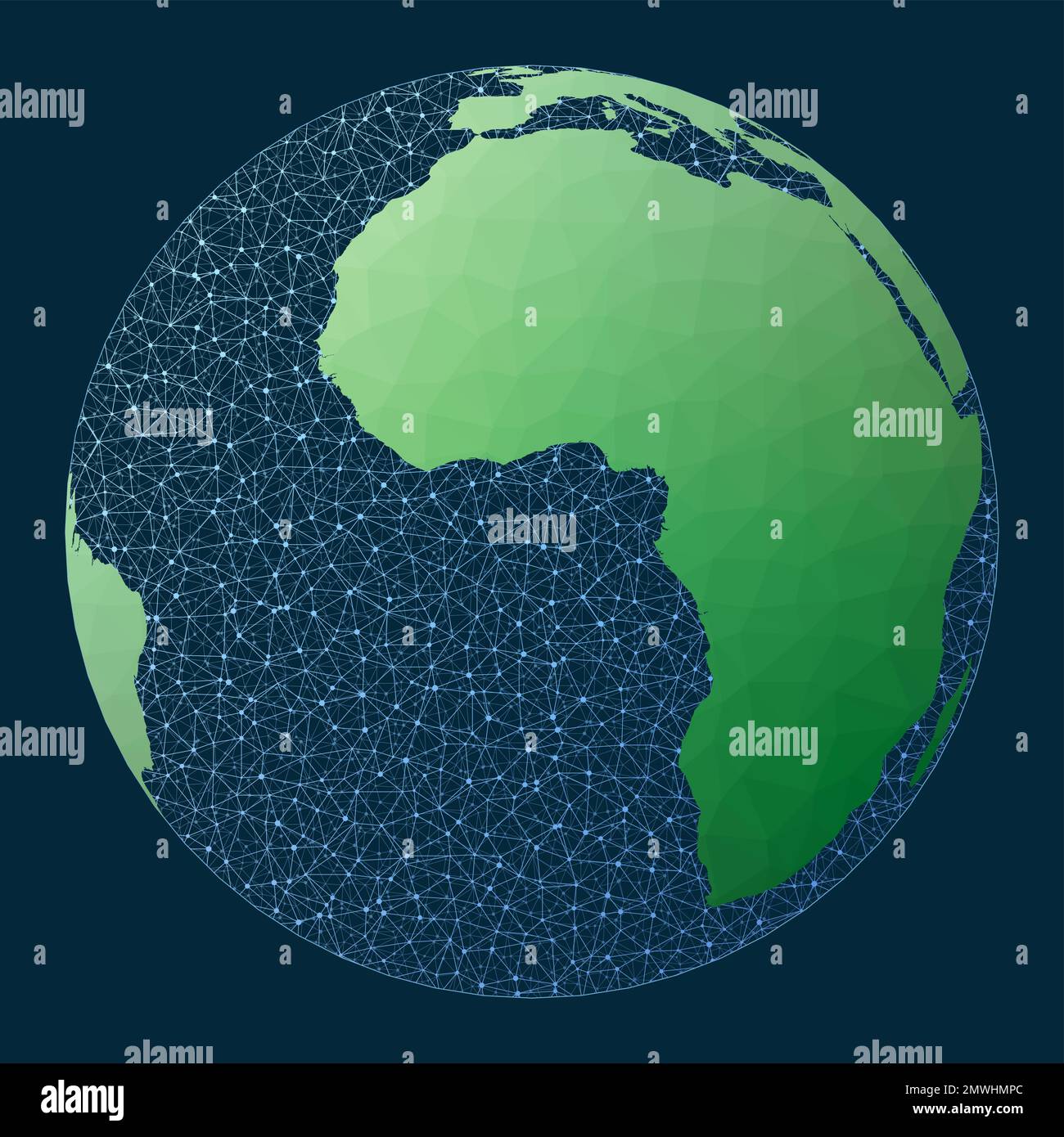 Global Network Concept Satellite Projection Green Low Poly World Map With Network Background