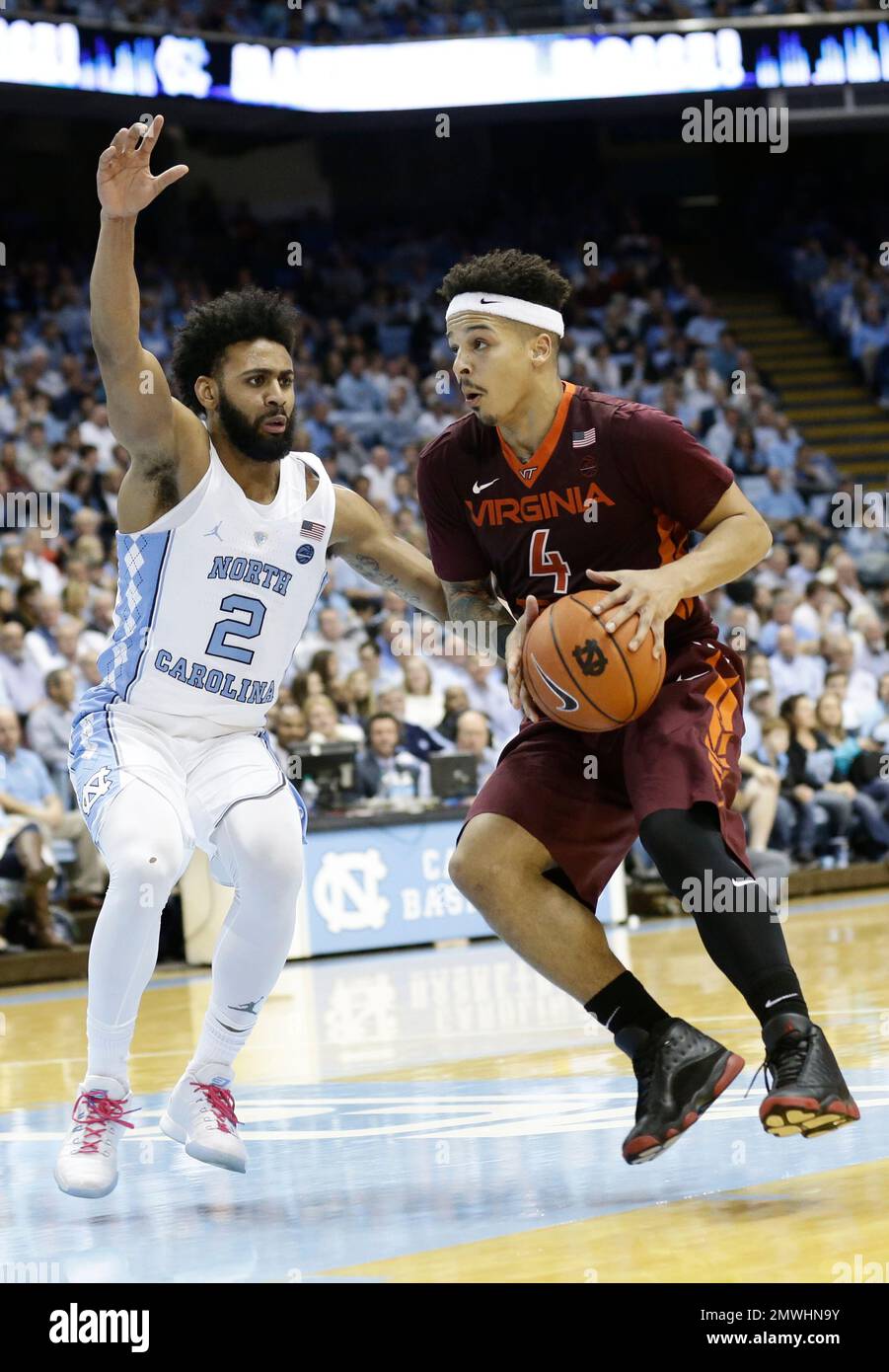 North Carolina's Joel Berry II (2) guards Virginia Tech's Seth Allen (4 ...
