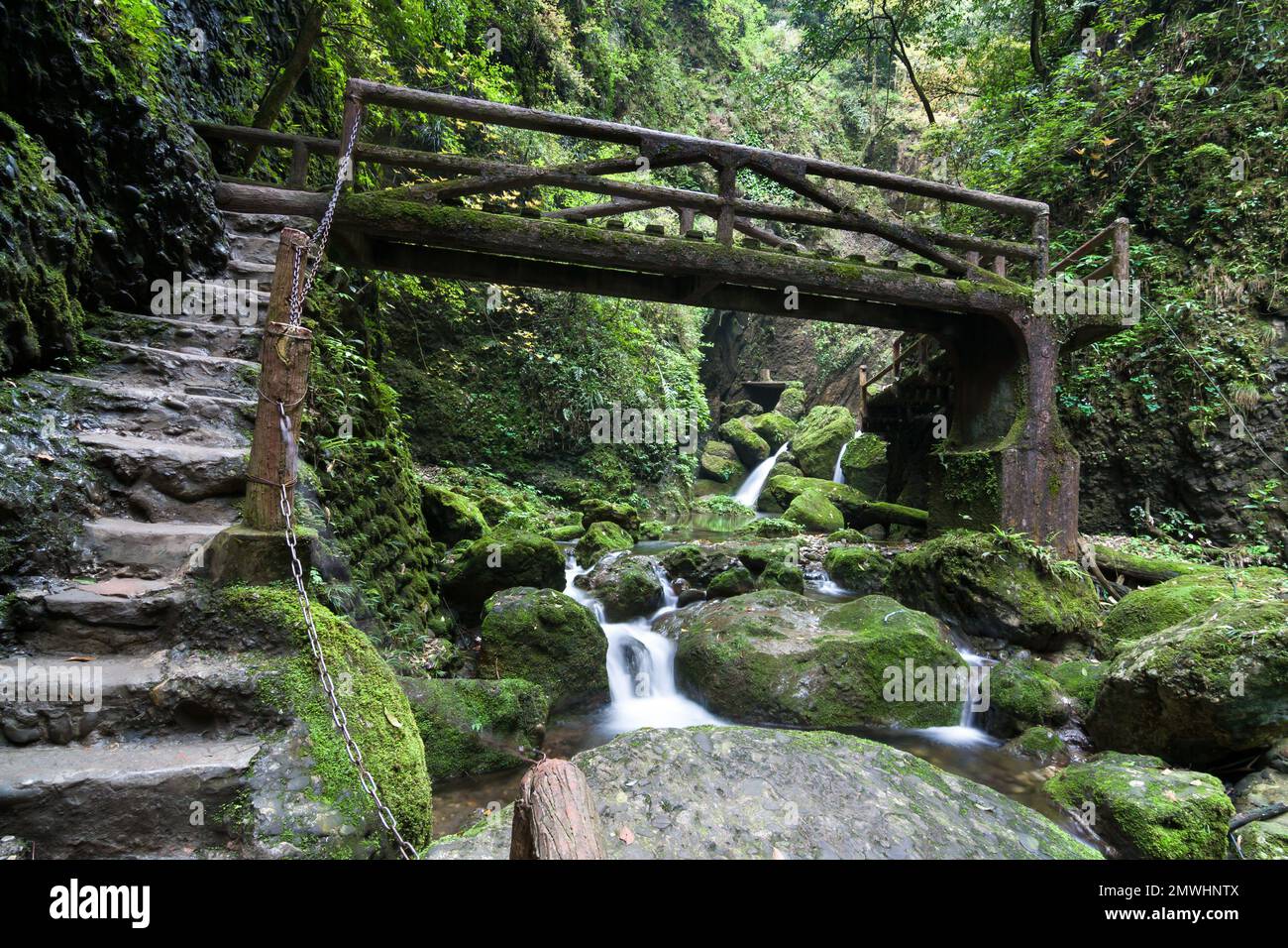 A view of stairs and a bridge on a river in green park Stock Photo - Alamy