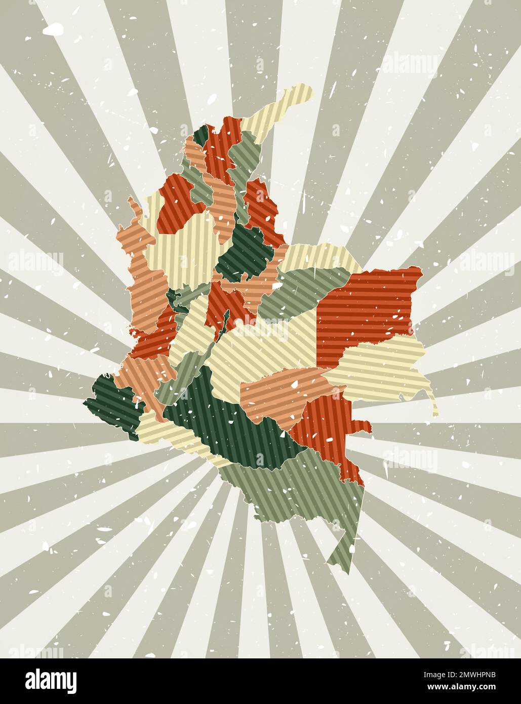 Colombia vintage map. Grunge poster with map of the country in retro ...