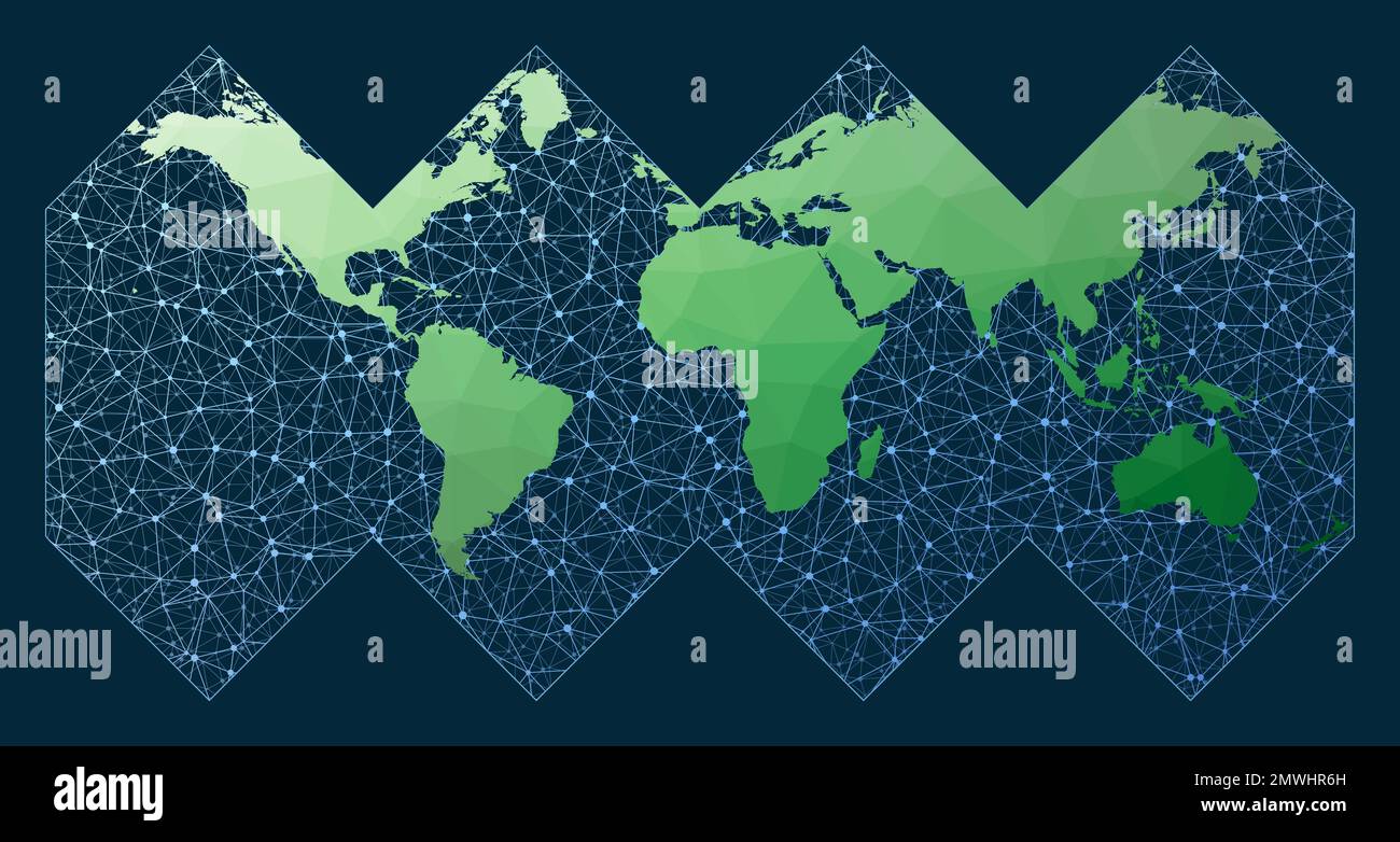 Abstract Map Of World Network Healpix Projection Green Low Poly World Map With Network