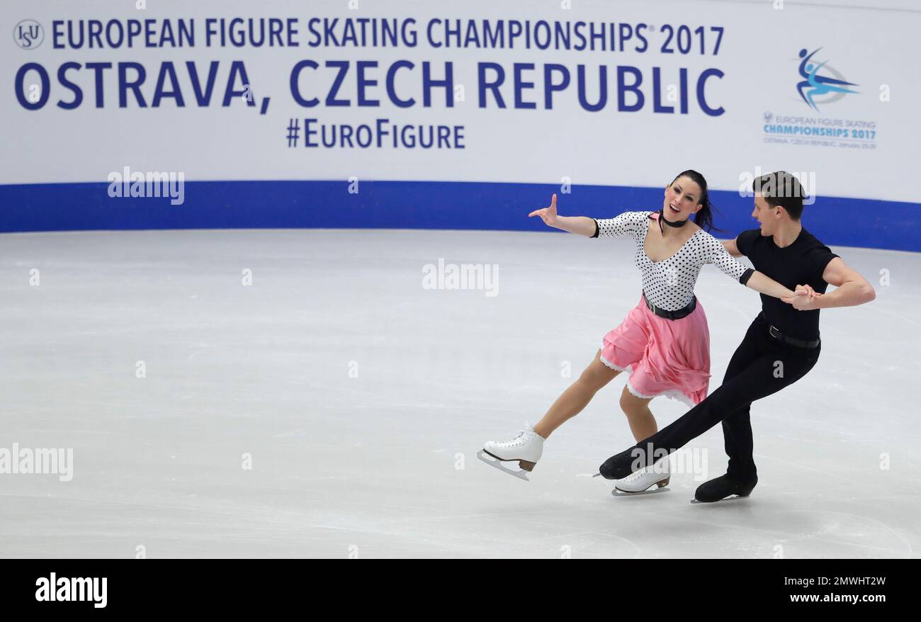 Charlene Guignard and Marco Fabri, of Italy, skate their short dance at ...