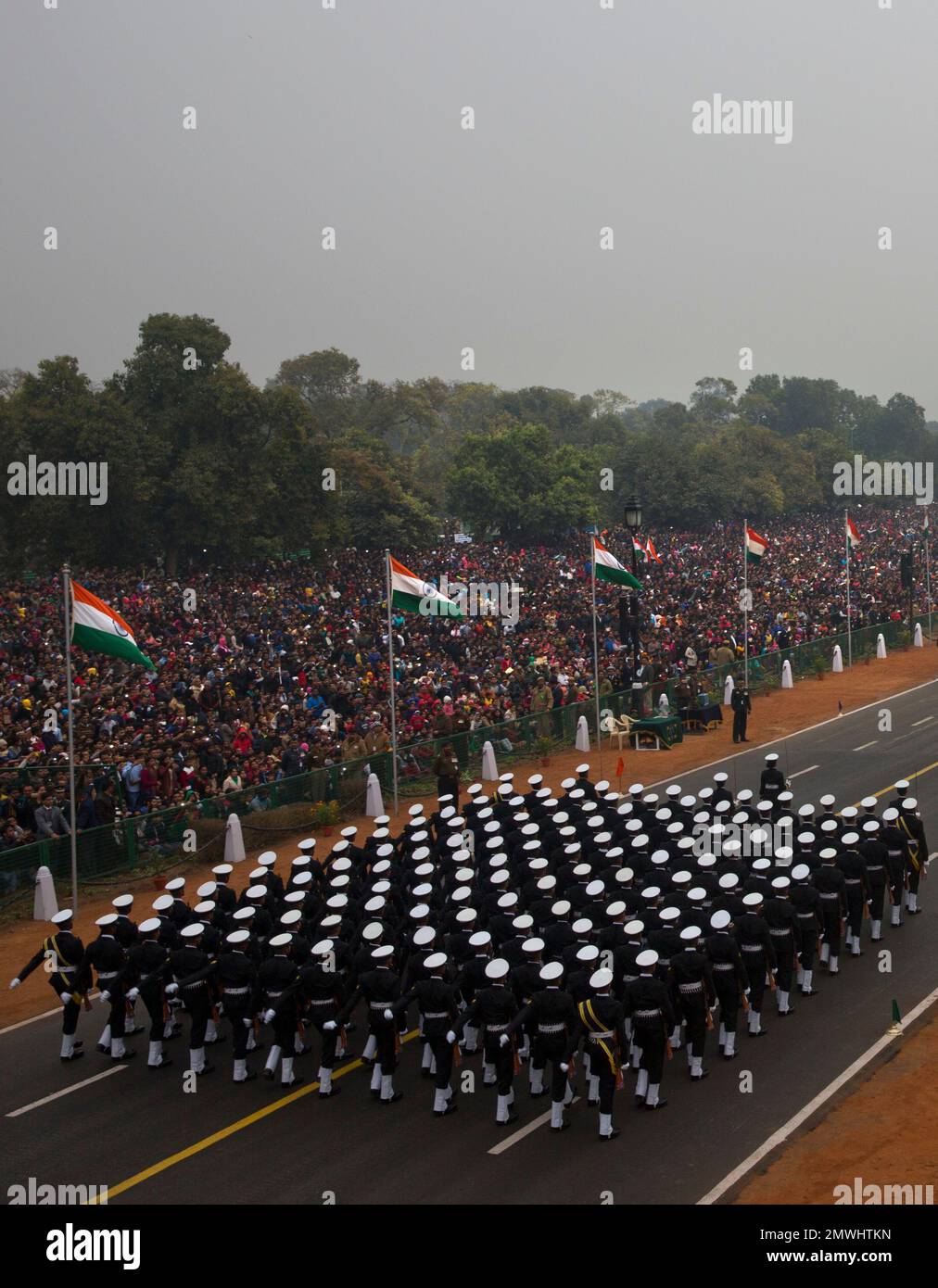 Indian soldiers march down Rajpath, the ceremonial boulevard, during a ...