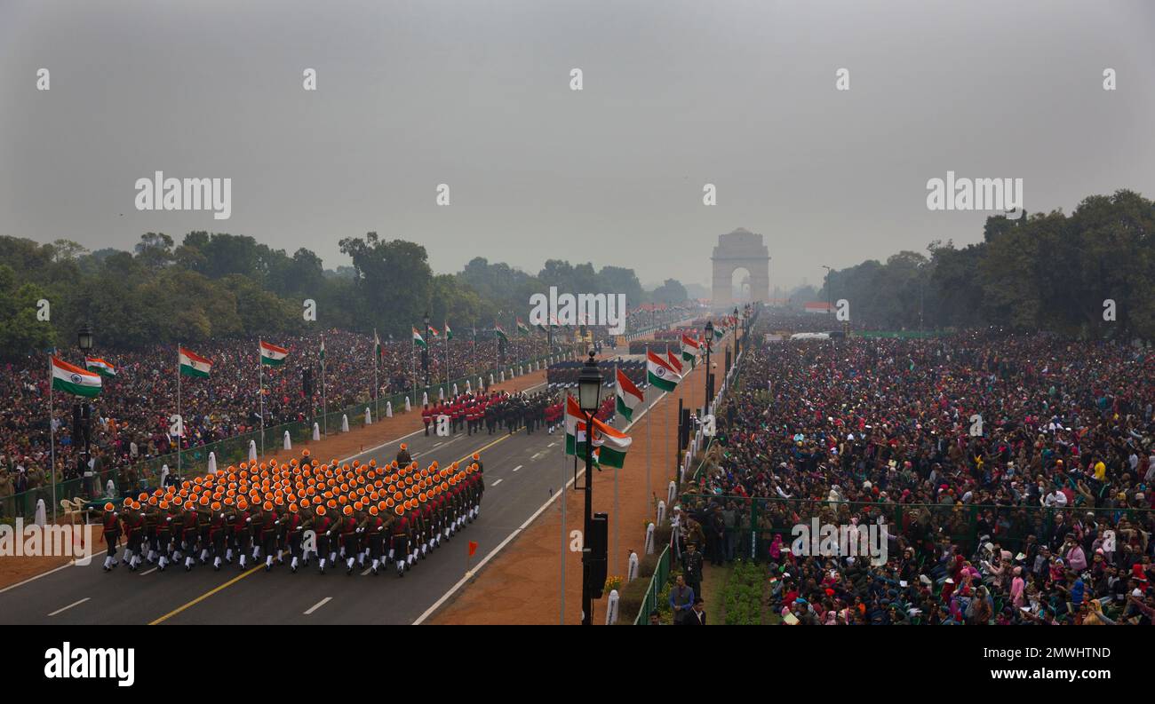 Soldiers of Indian Armed forces march along Rajpath, the ceremonial ...